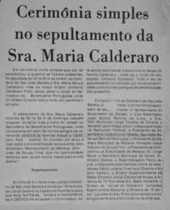 O passamento da sra. Maria Calderaro - Instituto Durango Duarte
